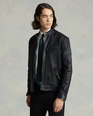 Polo Ralph Lauren Lambskin Leather Cafe Racer Jacket - Polo Black